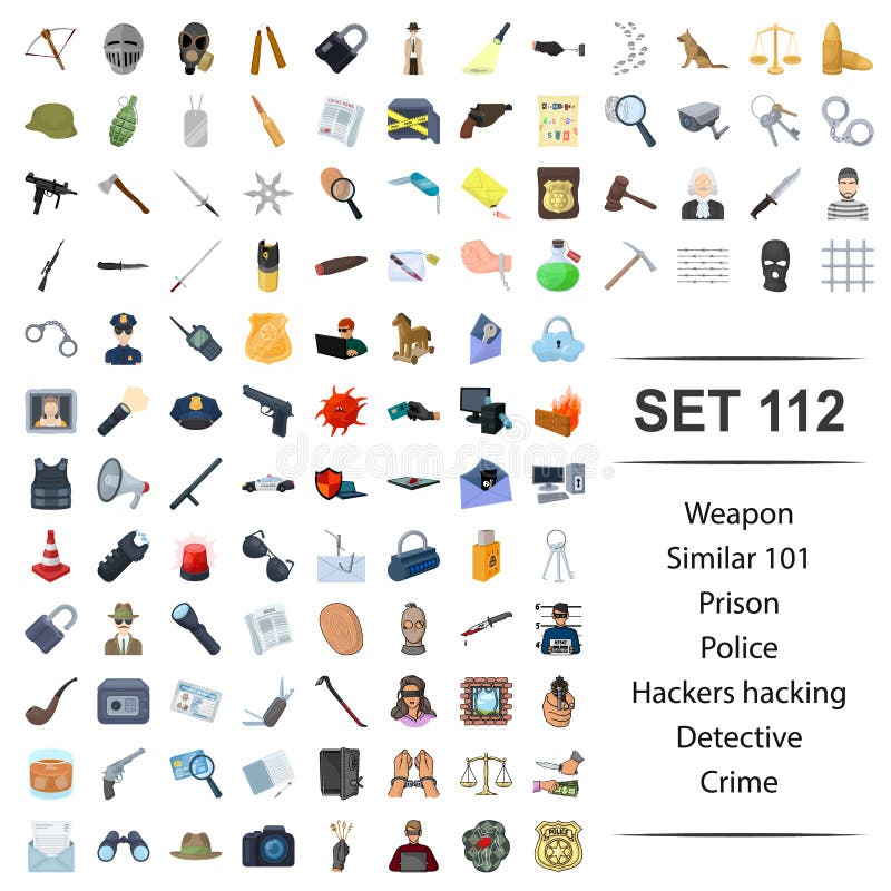 Vector Illustration of Weapon,prison,police,hacker,hacking Detective ...