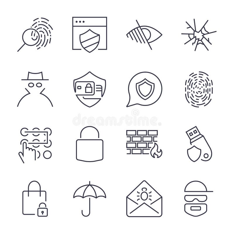 Vector Illustration of 16 Web Safety Icons. Editable Stroke. Pack of ...