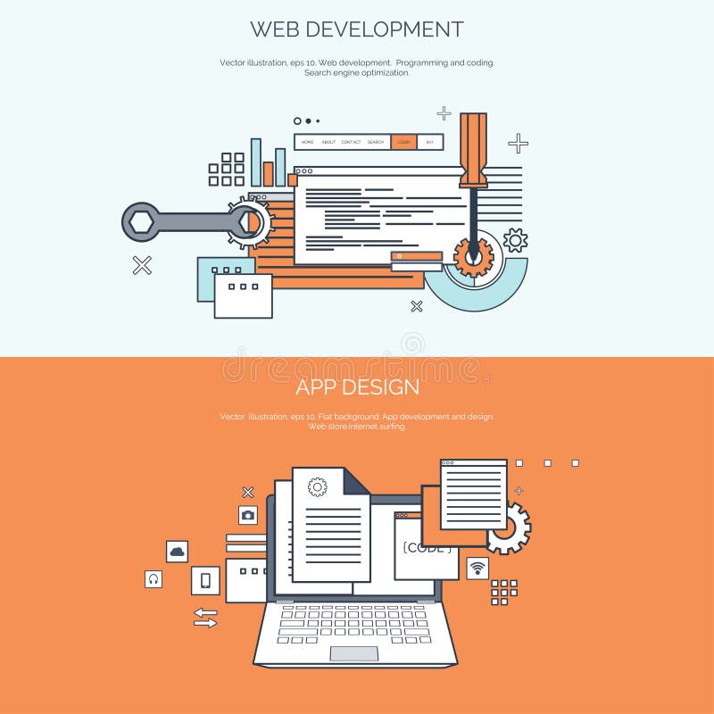 Vector Illustration. Web Search. Flat Computing Background. Programming ,coding. Development ...