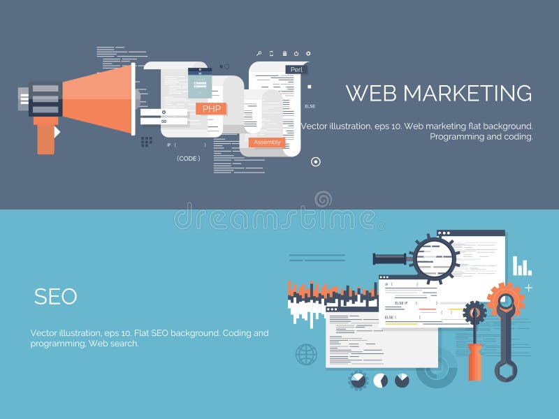 Vector Illustration. Web Search. Flat Computing Background. Programming ,coding. Development ...