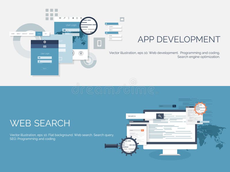 Vector Illustration. Web Search. Flat Computing Background. Programming ,coding. Development ...