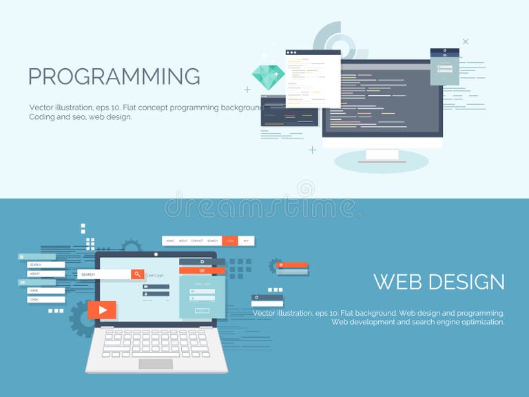 Vector Illustration. Web Search. Flat Computing Background. Programming ,coding. Development ...