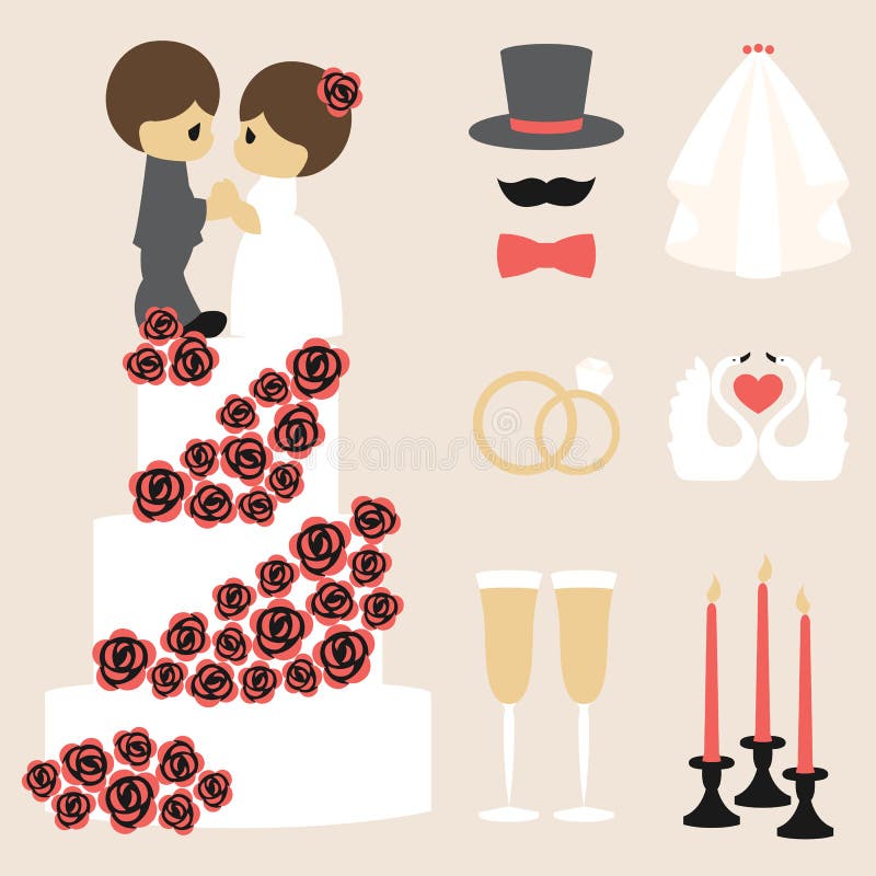 Vector Illustration of Wedding Color Symbols Collection Stock ...