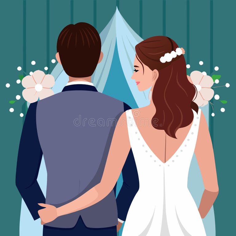 Vector Illustration of Wedding Couple , Back View. AI Image Generated ...