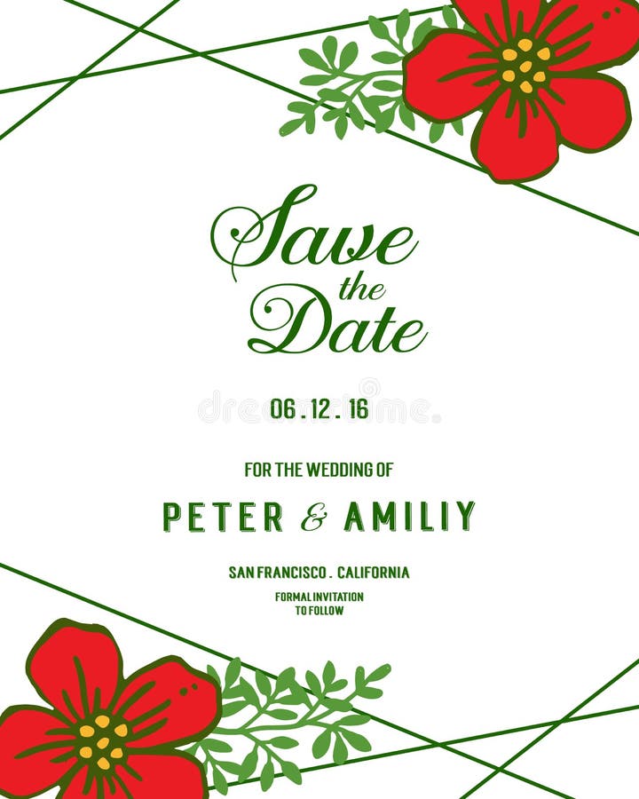 Vector Illustration Wedding Invitation Card with Red Flower Frames ...
