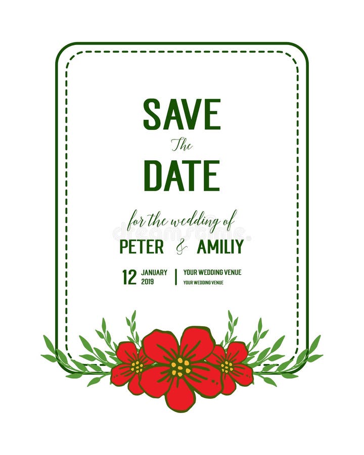 Vector Illustration Wedding Invitation Template with Abstract Red ...