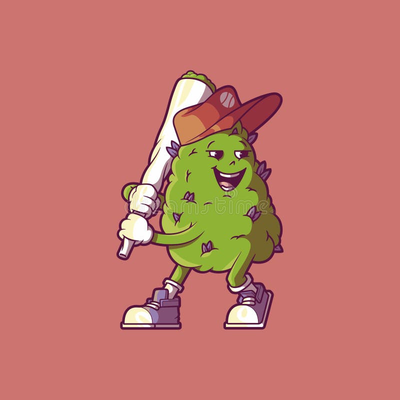 Vector Illustration of a Weed Bud Character Playing Baseball. Stock ...