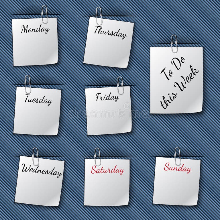 Vector Illustration of the Week Notes Clipped To Stock Vector ...