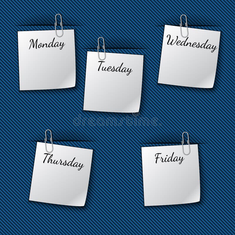 Vector Illustration of the Week Notes Clipped To Stock Vector ...