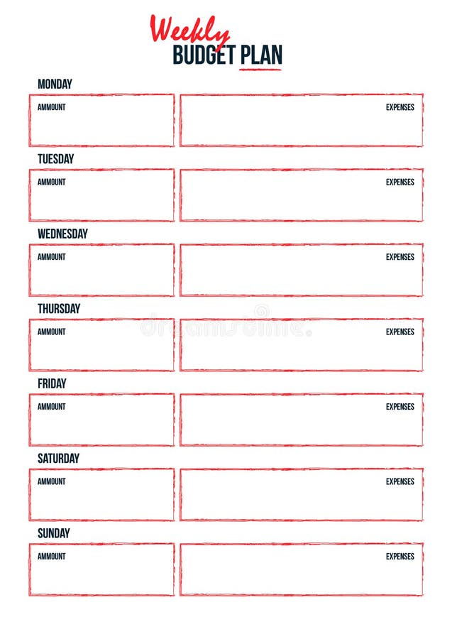 Weeky Budget Plan. Budget Planning Template. Vector Illustration for ...