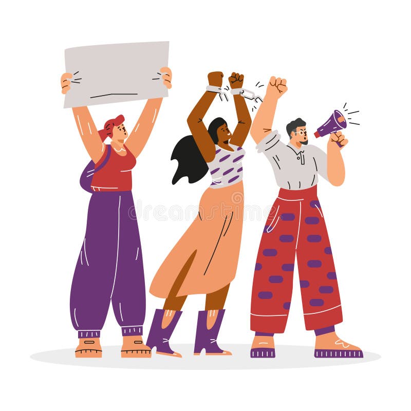 Vector Illustration on a White Background with Young Activists Holding ...