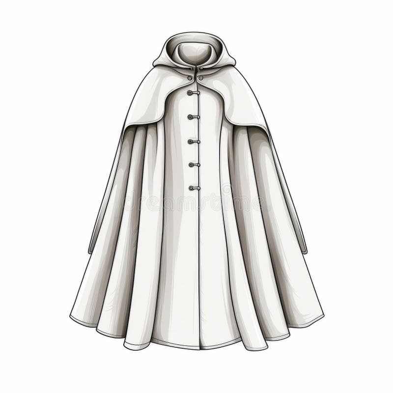 Elegant Line Work White Cloak with Hood and Cape Illustration Stock ...