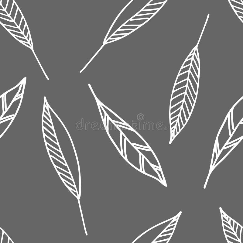 Vector Illustration of White Doodle Leaves Isolated on a Gray ...