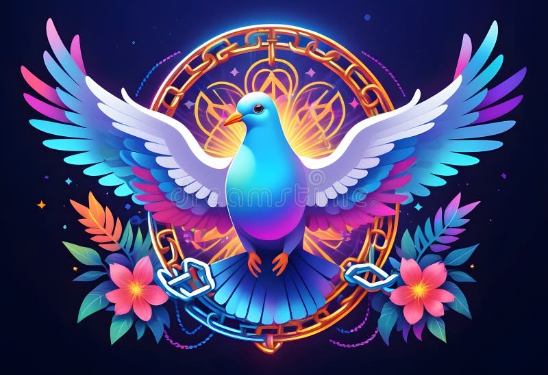 A Vector Illustration of a White Dove with Colorful Light Ambience ...