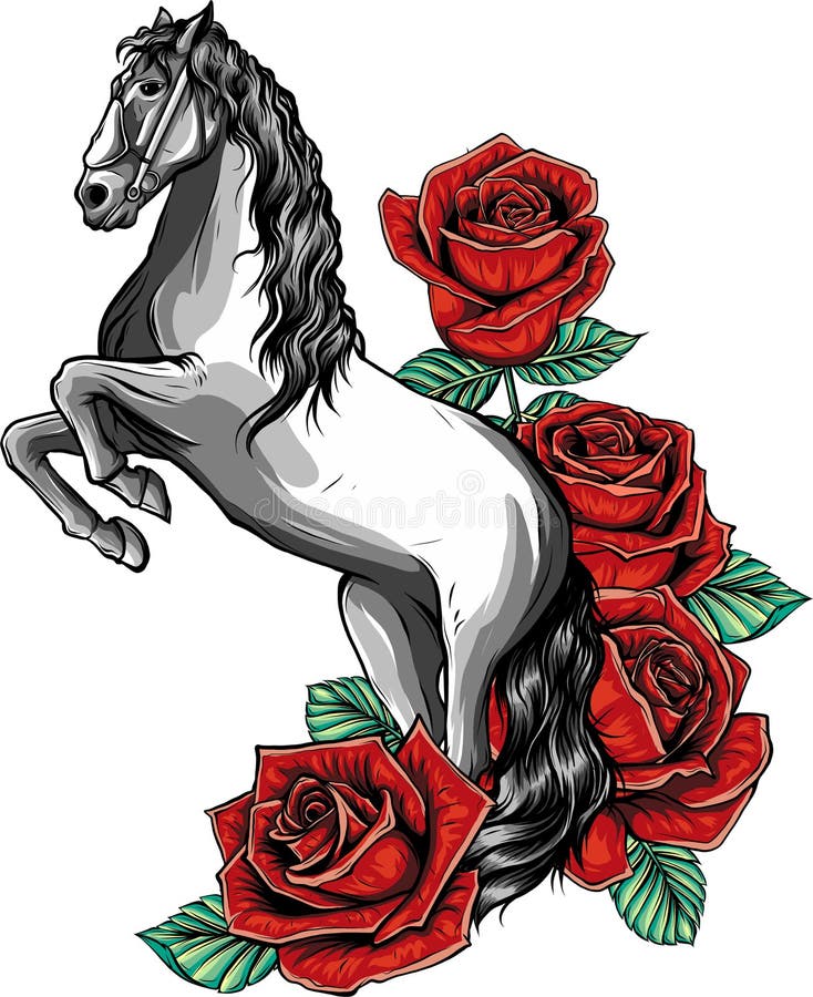 Vector Illustration of White Horse with Red Rose Stock Vector ...