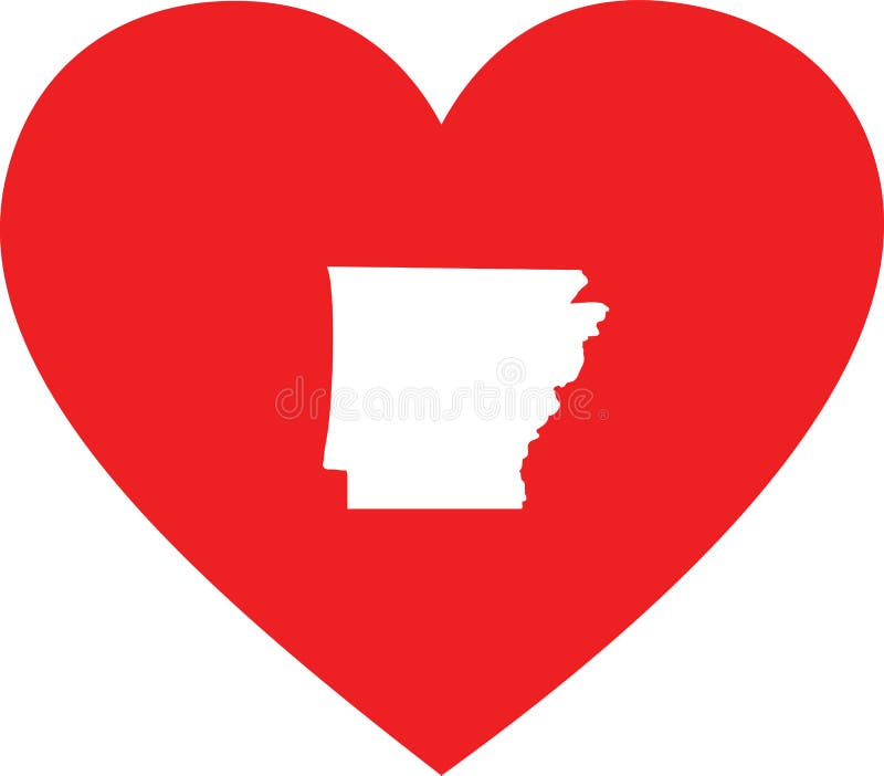 White Map of US Federal State of Arkansas Inside Red Heart Shape Stock ...