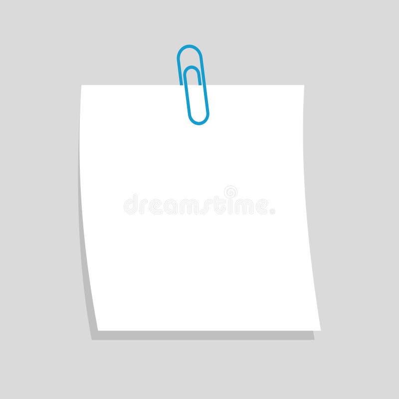 Vector Illustration of White Note Paper with Paperclip. Isolated. Stock ...