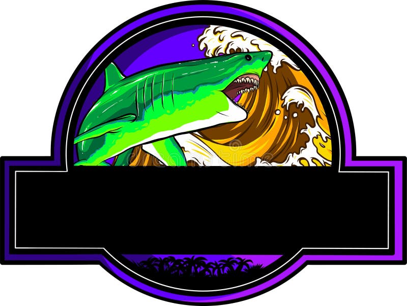 Vector Illustration of White Shark with Wave Logo on White Background. Digital Draw Stock Vector ...