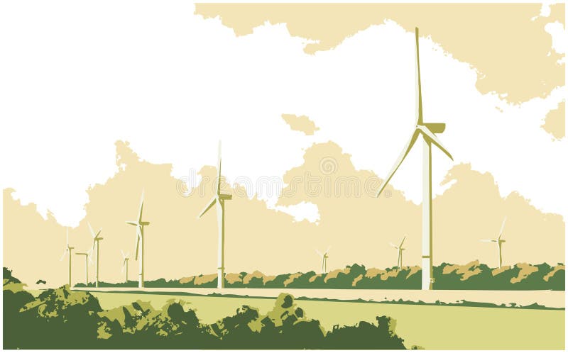 Vector Illustration of Wind Turbines in Perspective Generating Green ...