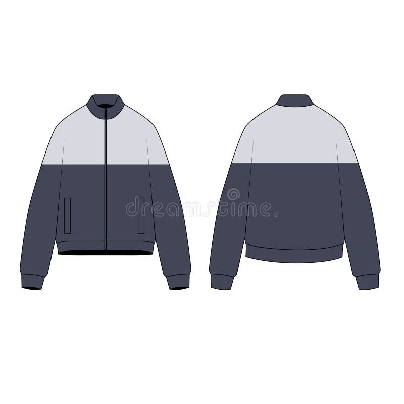 Vector Illustration of Windbreaker Jacket with Zipper, Front and Back ...