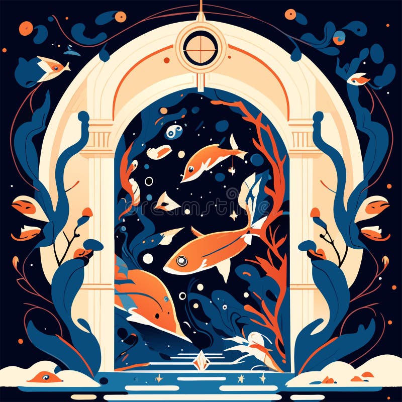 A Vector Illustration of a Window with a Fish in the Water. AI ...