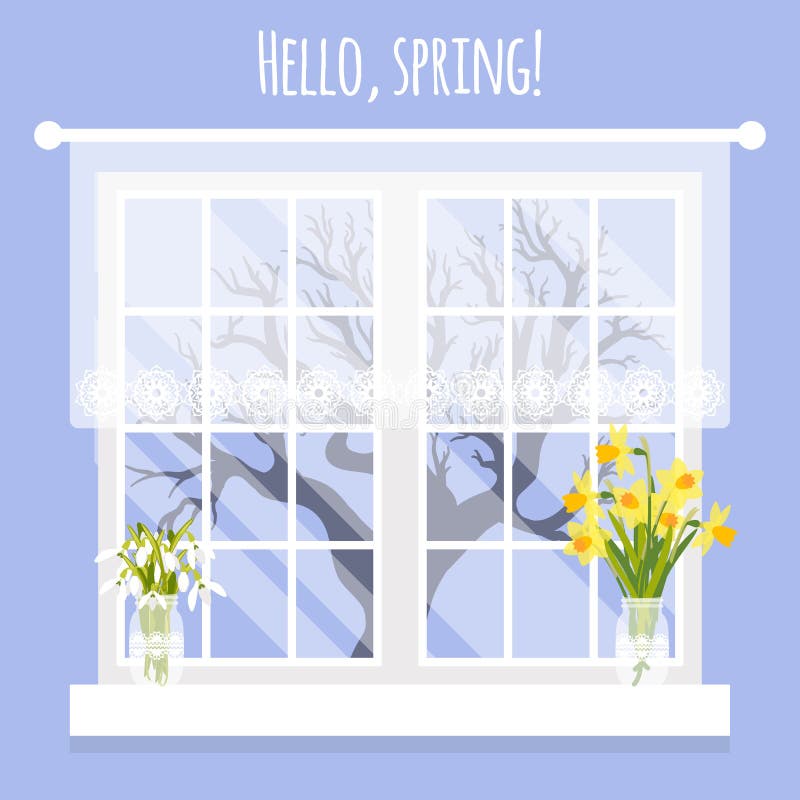 Vector Illustration with Window and Flowers in Flat Style Stock Vector ...