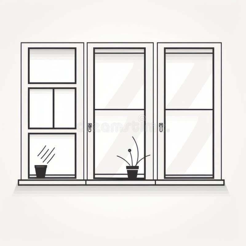 Minimal Line Vector Illustration of Window with Window Plant Stock ...