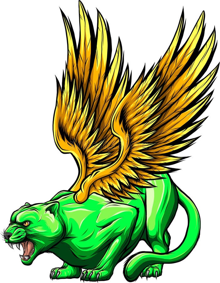 Vector Illustration of Winged Panther on White Background Stock Vector ...