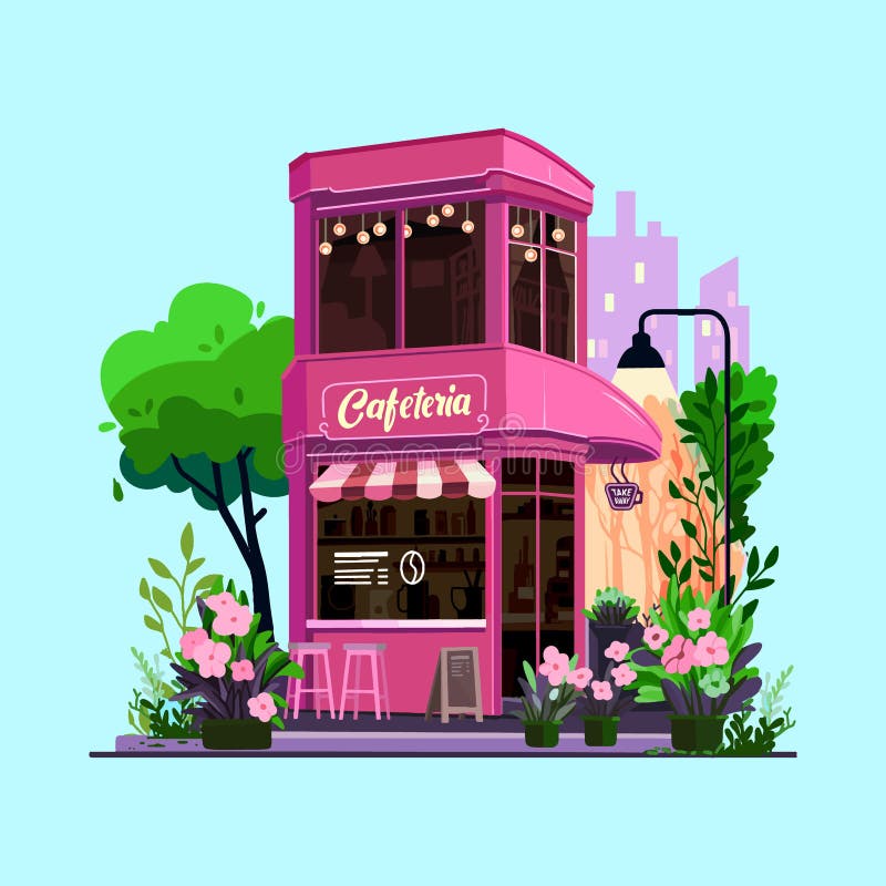 Vector Illustration Winter Cafe, Flat Design, Night Cafe, Two-story ...