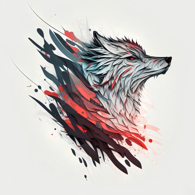 Vector Illustration of Wolf Head with Abstract Grunge Ink Splashes ...
