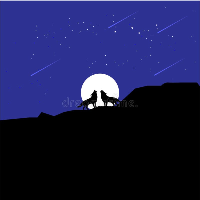Vector Illustration of Wolf, Moon, and Stars. Stock Vector ...