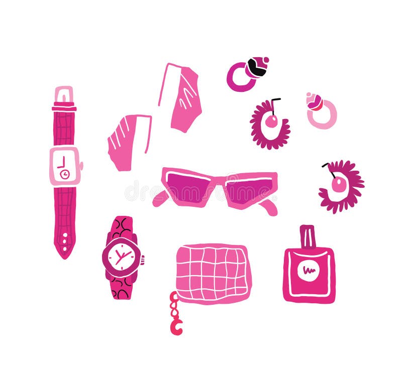 Vector Illustration of Woman Accessories Set. Hand-drown Objects ...