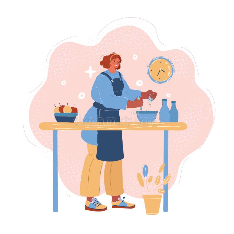 Vector Illustration of Woman Cooking at Home Stock Vector ...