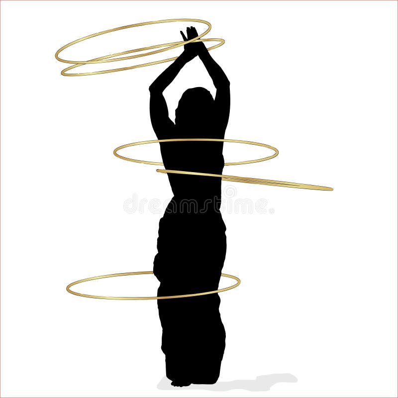 Vector Illustration of a Woman Dancing with Many Hula Hoops Stock ...