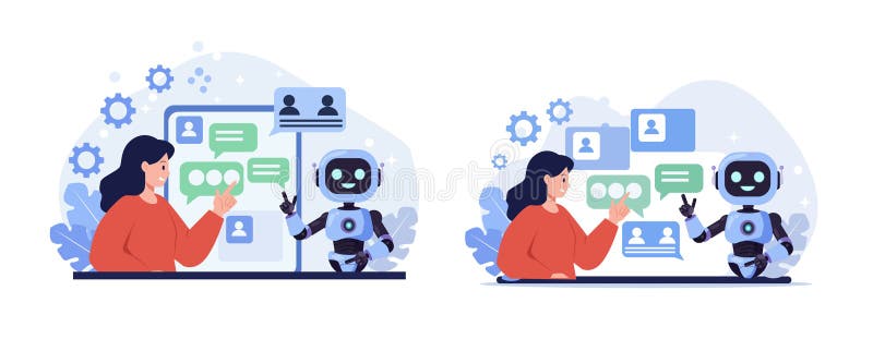 AI Chatbot and Human Interaction in Digital Communication Stock Vector ...