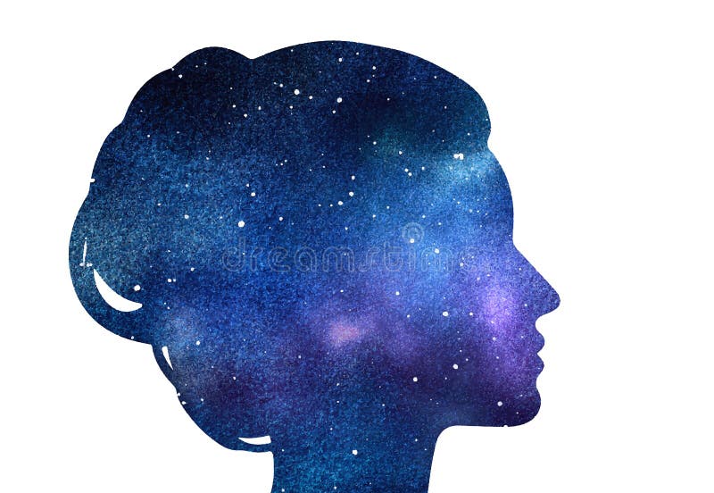 Vector Illustration of Woman Head Silhouette with Space Watercolor ...