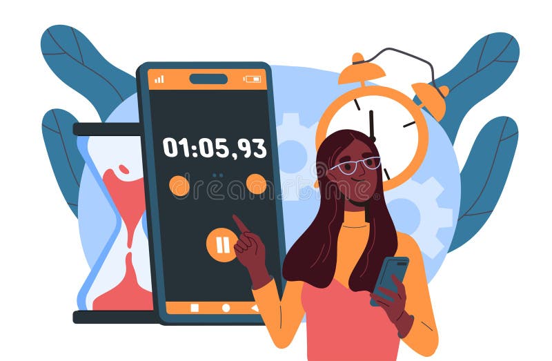 A Vector Illustration of a Woman with a Phone and an Oversized ...