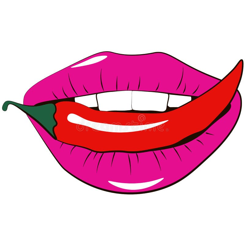 Vector Illustration Woman Pink Lips With Gum Bubble Isolated On White