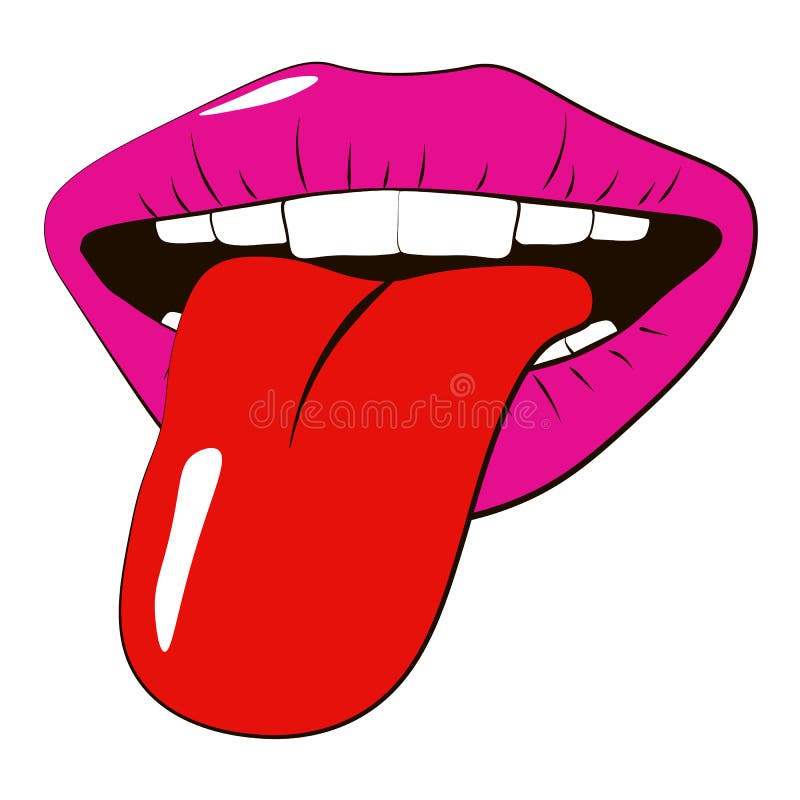 Vector Illustration Woman Pink Lips With Gum Bubble Isolated On White
