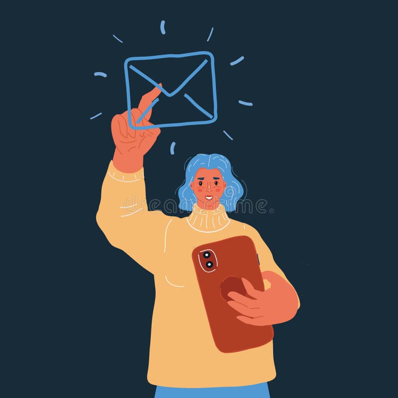 Vector Illustration of Woman Send or Recived Email Out on Dark ...