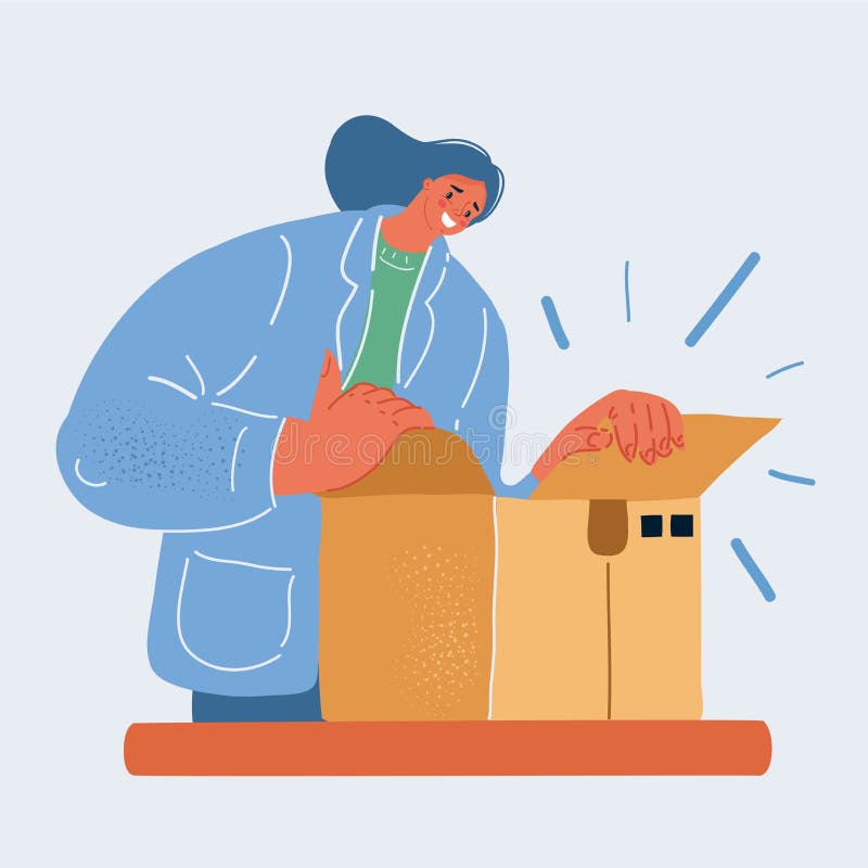 Vector Illustration of Woman Unpacks the Received Package Stock Vector ...