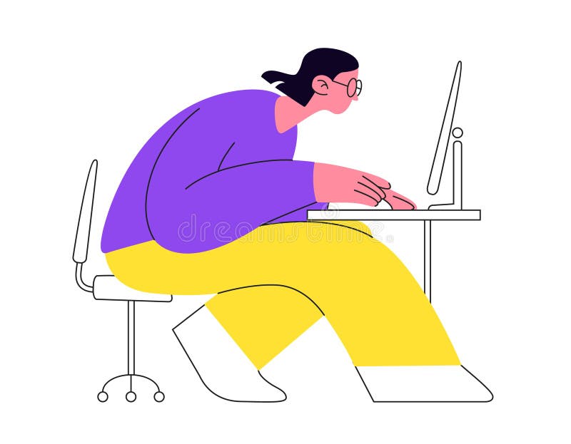 Vector Illustration of an Woman Working at Computer. Deep Concentration ...