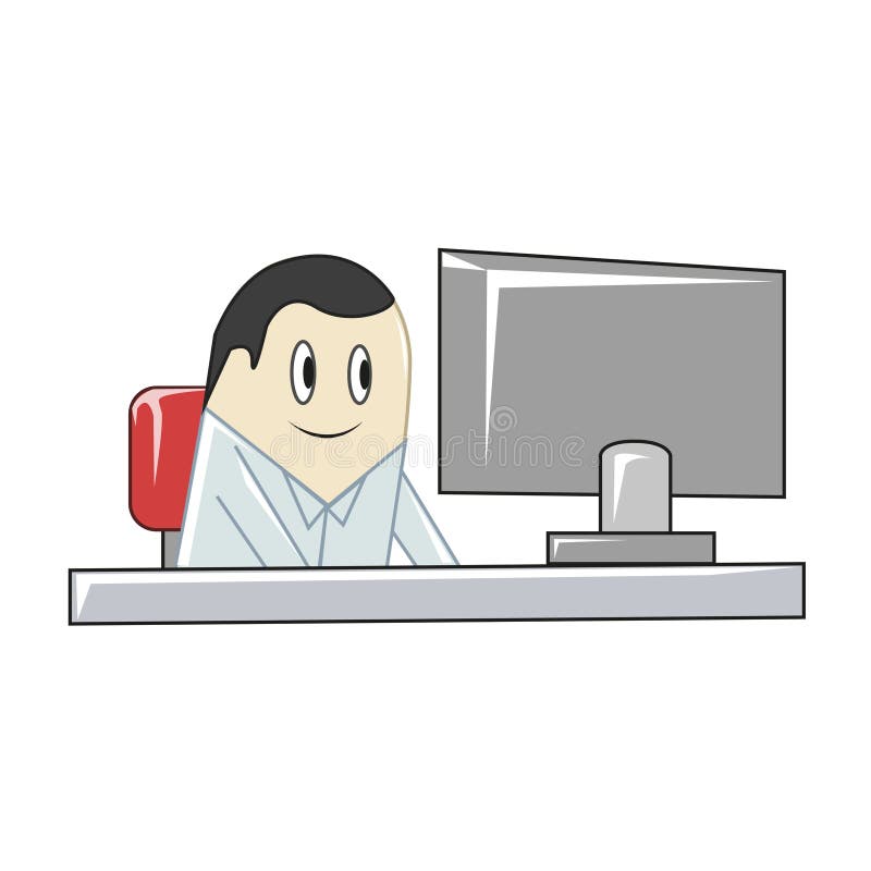 Work in Front of a Computer Vector Illustration Stock Vector ...