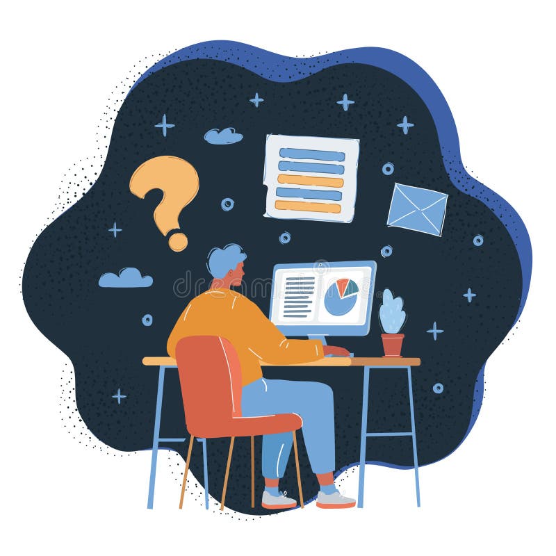 Vector Illustration of Work Hard Man at Night. Stock Vector ...