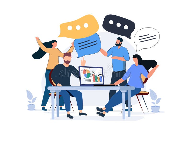 Vector Illustration, Workers are Sitting at the Negotiating Table ...