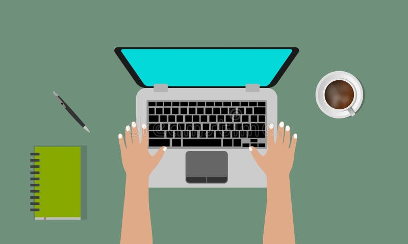 Vector Illustration of Working by Laptop (view from Top) Stock ...
