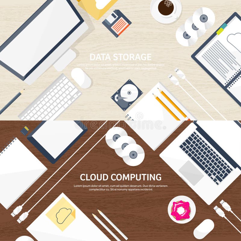 Vector Illustration. Workplace Table With Documents, Computer. Flat ...