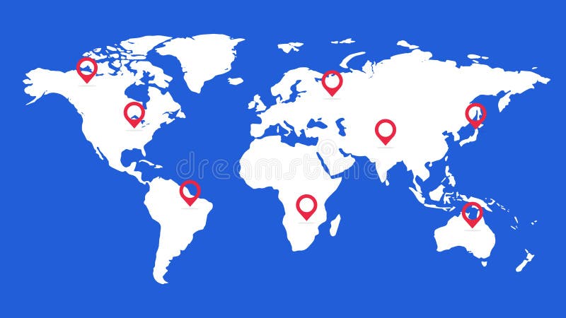 Vector Illustration of World Map with Location Pins for Global Travel ...