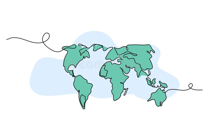 Vector Illustration of World Map. Modern Flat in Continuous Line Style ...