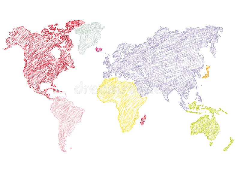 Vector Illustration World Map Pencil Sketched Stock Vector ...